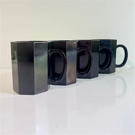 Black Octime Mug Set By Arcoroc Vintage Arcoroc Black Octime Glass 4