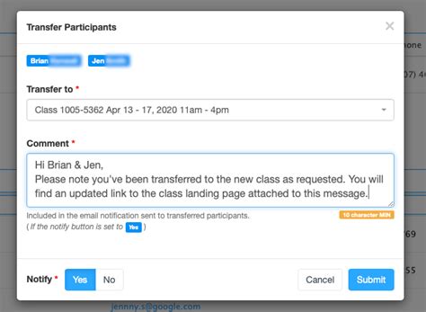 Transfer Participant To A New Class Pectora