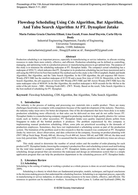 Pdf Flowshop Scheduling Using Cds Algorithm Bat Algorithm And Tabu