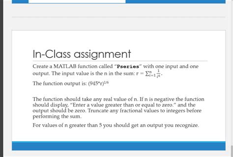 Solved In Class Assignment Create A Matlab Function Called