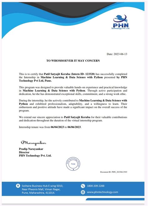 Satyajit Patil On Linkedin Recently I Completed My Internship With Reputed Company Phn