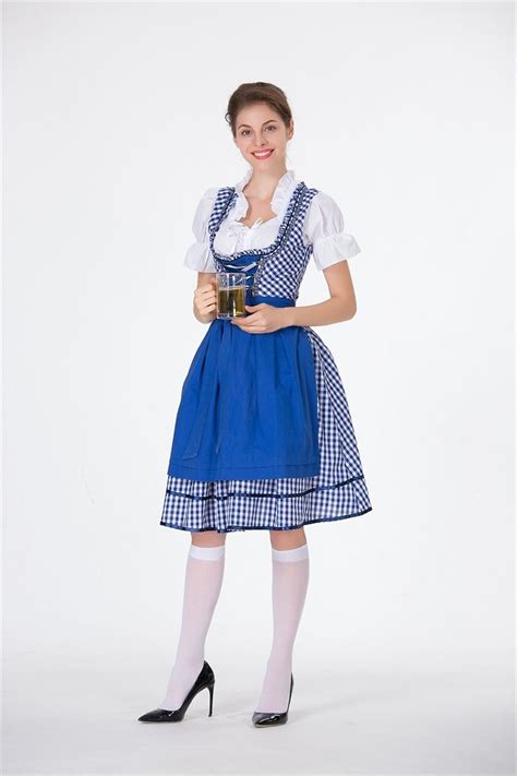 Blue Womens Oktoberfest Costume Bavarian Beer Girl Drindl Tavern Maid