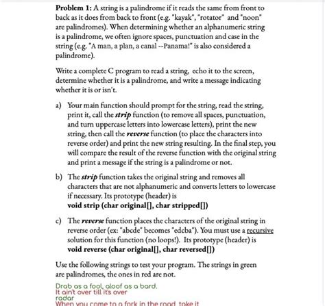 Solved Problem 1 A String Is A Palindrome If It Reads The