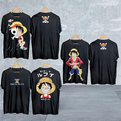 Jual Kaos Distro Pakaian Pria Oblong Kaos Hitam Anime Onepiece Luffy D