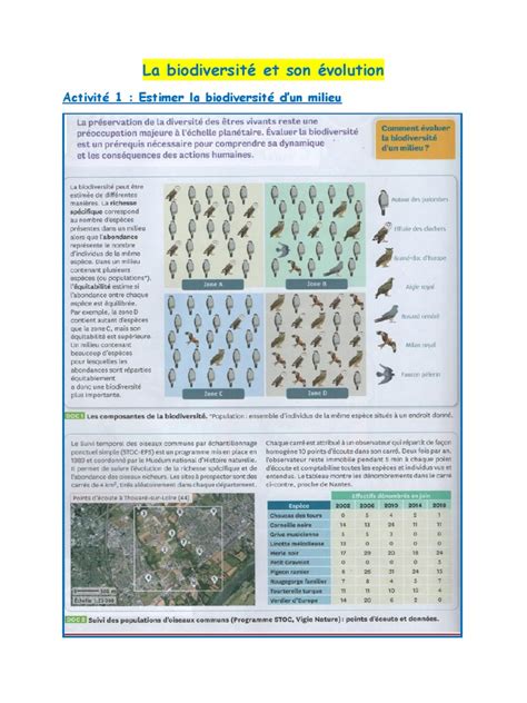 La Biodiversité Et Son Évolution Activité 1 Pdf