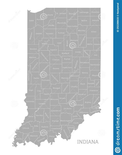 Zeer Gedetailleerde Grijze Kaart Van Indiana Vs Staat Vector