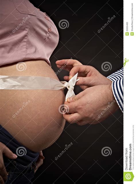Pregnant Women With Ribbon Around Her Tummy Stock Image Image Of Tied