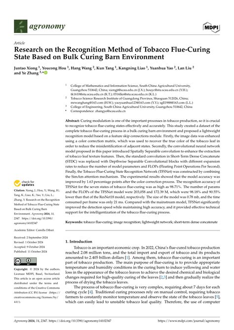 Pdf Research On The Recognition Method Of Tobacco Flue Curing State
