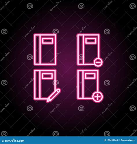 Notebook Write Plus Minus Sign Neon Icon Simple Thin Line Outline