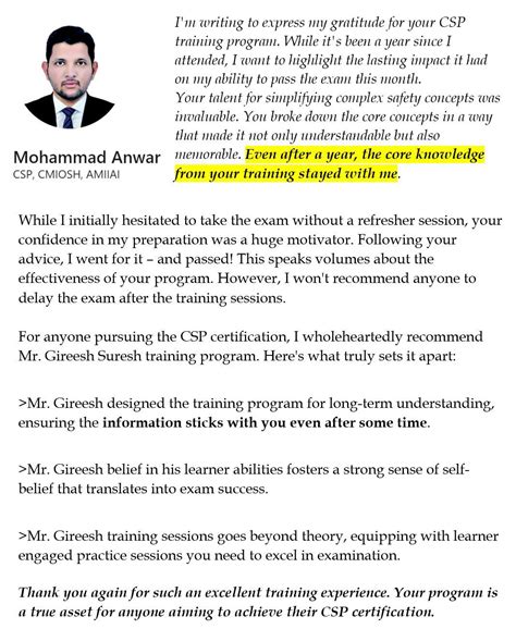 Gireesh Suresh Csp Crsp Cmiosh On Linkedin Hse Csp Crsp Cmiosh Success
