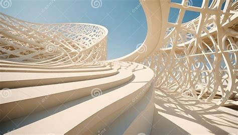 Curved White Architectural Structure With Repeating Patterns And Lines Stock Illustration