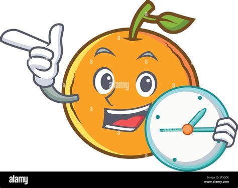 Orange Fruit Cartoon Character With Clock Stock Vector Image And Art Alamy