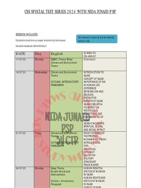 Css Special Test Schedule Pdf