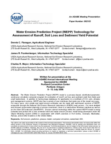 Pdf Water Erosion Prediction Project Wepp Technology For Assessment