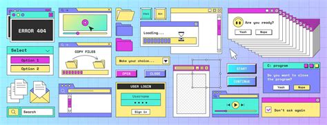 Retro Computer Interface Digital Screen With Open Software Windows Buttons Browser Folder