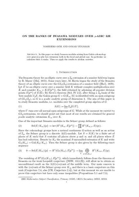 Pdf On The Ranks Of Iwasawa Modules Over P Adic Lie Extensions