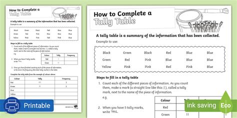 How To Complete A Tally Table Activity Sheet Teacher Made