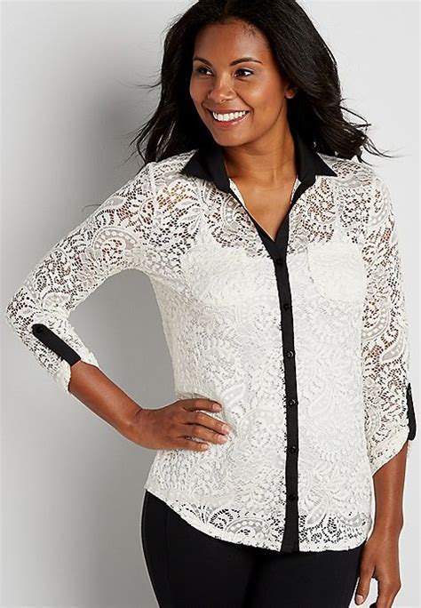 Button Down Lace Blouse In Off White Maurices Womens Trendy Tops Fashion Tops Tops For