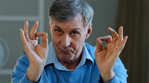 Premium Photo Closeup Confident Elderly Grayhaired Man Showing Double