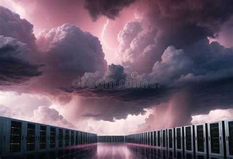 Cloud Computing Background With Server Racks And Digital Data Streams Stock Illustration