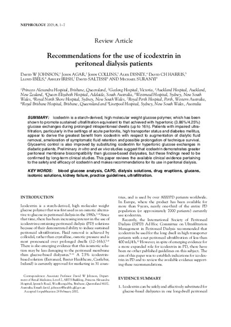 Pdf Recommendations For The Use Of Icodextrin In Peritoneal Dialysis Patients Review Article
