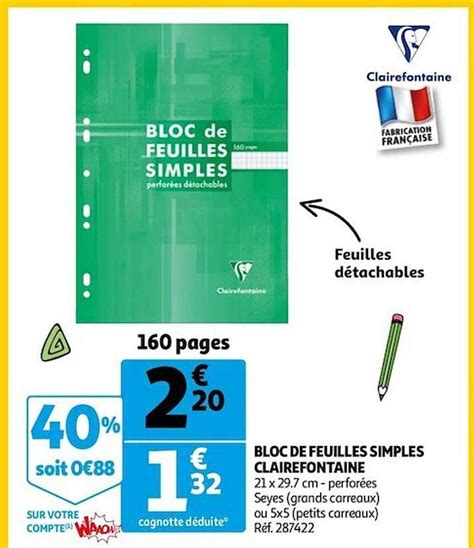 Promo Bloc De Feuilles Simples Clairefontaine Chez Auchan ICatalogue Fr