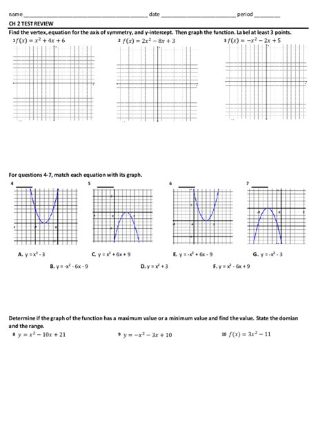 Fillable Online Characteristics Of Quadratic Functions Worksheet Answer
