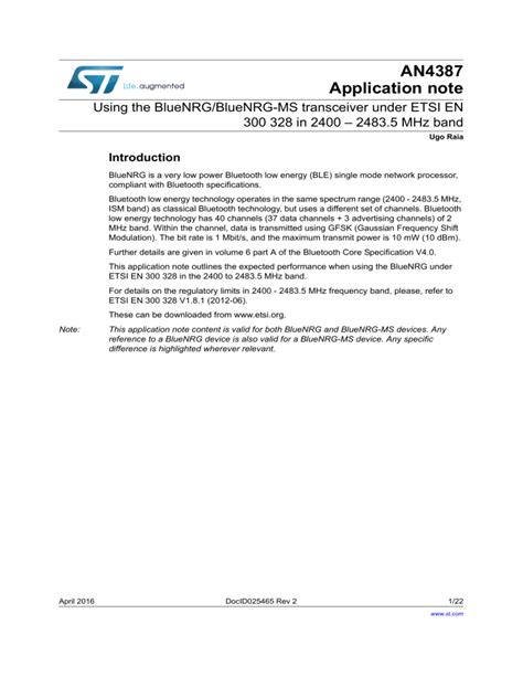 Using The BlueNRG BlueNRG MS Transceiver Under ETSI EN