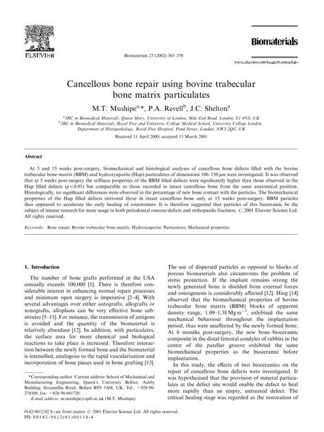 Pdf Cancellous Bone Repair Using Bovine Trabecular Bone Matrix