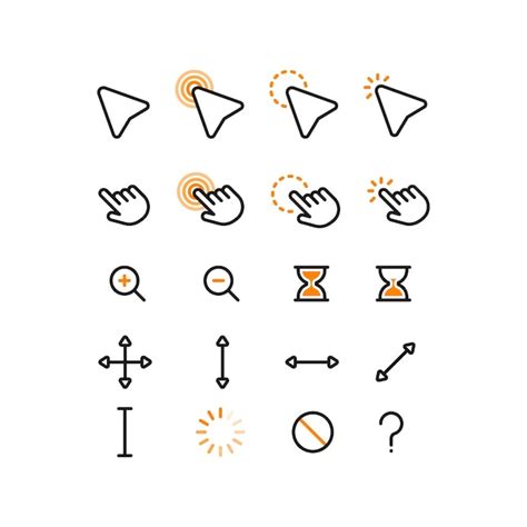 Premium Vector A Set Of Orange Flat Simple Cursor Icons
