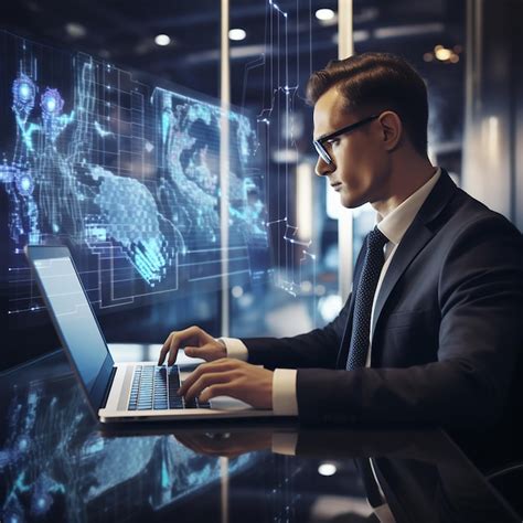 premium photo businessman analyzing data on laptop