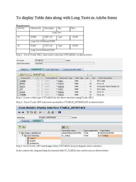 To Display Table Data Along With Long Texts In Adobe Forms Pdf