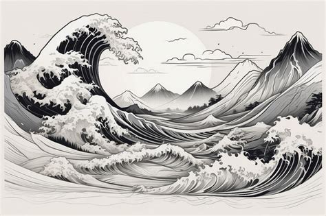 Japanese Background With Hand Drawn Wave Vector Abstract Template With Line Pattern Premium Ai