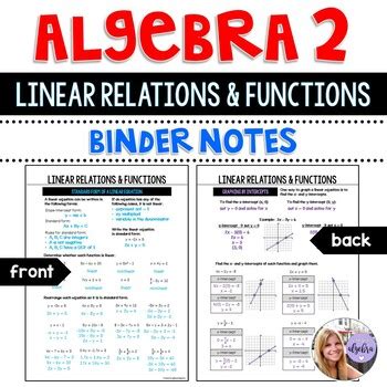 Algebra Linear Relations And Functions Binder Notes Worksheet