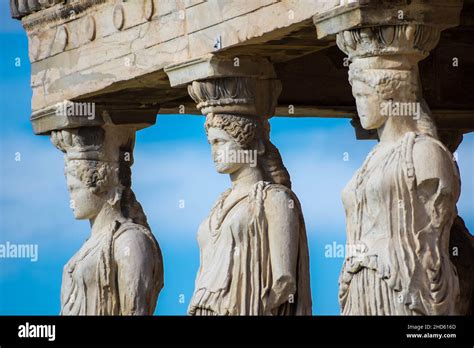 The Caryatides Female Statues In The Acropolis Of Athens Greece Stock