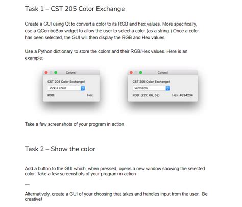 Solved Task 1 CST 205 Color Exchange Create A GUI Using Qt Chegg