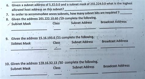 Solved 6 Given A Subnet Address Of 53200 And A Subnet Mask Of 255