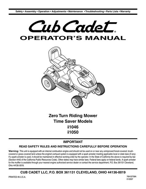 Cub Cadet 1000 Series Manual