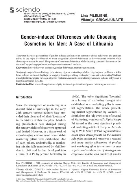 Pdf Gender Induced Differences While Choosing Cosmetics For Men A