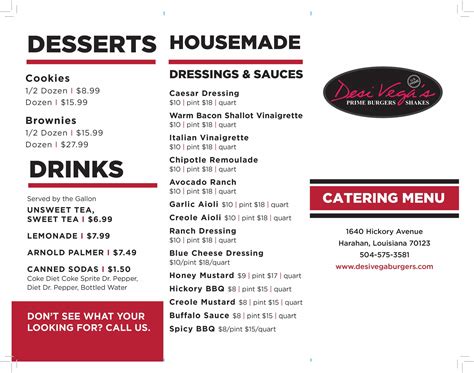 Menu Desi Vega S Prime Burgers Shakes