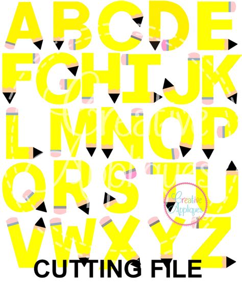 Pencil Alphabet Cutting File Svg Dxf Eps Creative Appliques