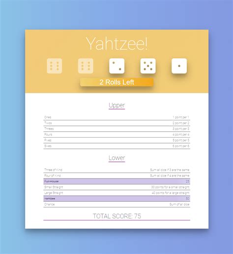 Github Agiwunderlich Yahtzee Yahtzee Is A Chance And Strategy Dice Rolling Game Created With