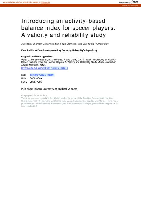 Pdf Introducing An Activity Based Balance Index For Soccer Players A