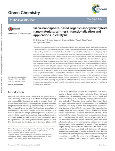Pdf Cheminform Abstract Silica Nanosphere Based Organic Inorganic Hybrid Nanomaterials