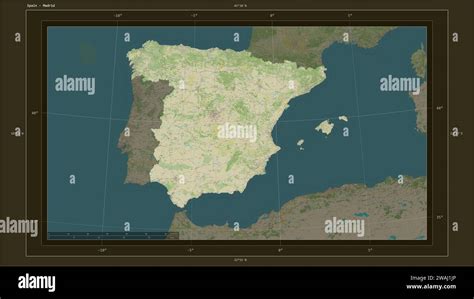 Spain Highlighted On A Topographic Osm Humanitarian Style Map Map With The Countrys Capital