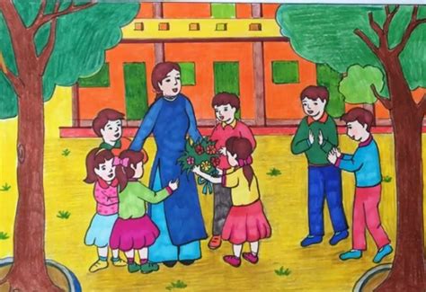 Tranh Vẽ Cô Giáo Và Học Sinh đẹp ý Nghĩa Chào Mừng 2011