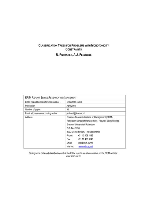 Pdf Feelders A Classification Trees For Problems With Monotonicity Constraints Sigkdd