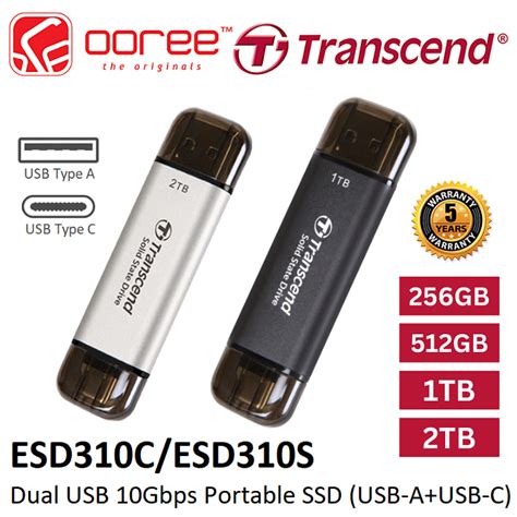 Transcend Ssd Esd310c Esd310s Dual Usb 10gbps Portable Ext Ssd With