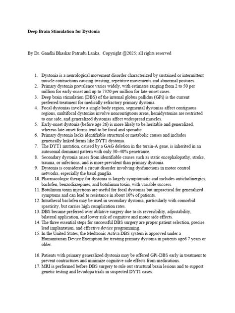 Deep Brain Stimulation For Dystonia Pdf Deep Brain Stimulation Dystonia
