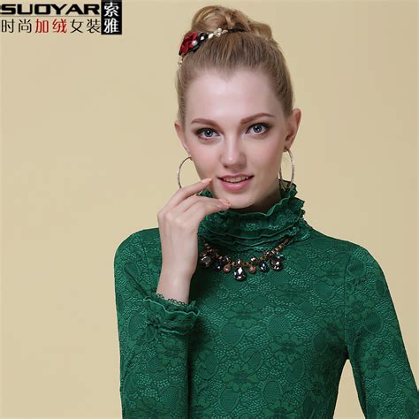 索雅SUOYAR 2014冬新品蕾丝花边高领长袖加绒加厚保暧打底衫S9953 索雅服饰专营店